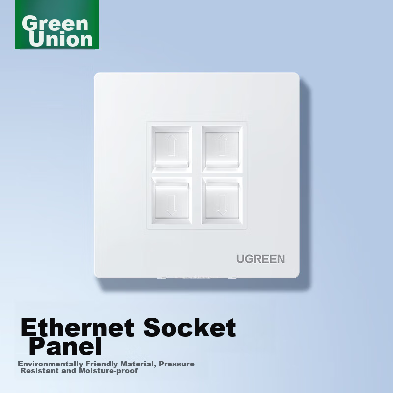 Green Network Cable Outlet Panel, Universal Cat5e/6/7 Module Thickened 86-Type Panel, Suitable for Telephone Computer Room Network Socket, Four Ports 1 Pack, 80443
