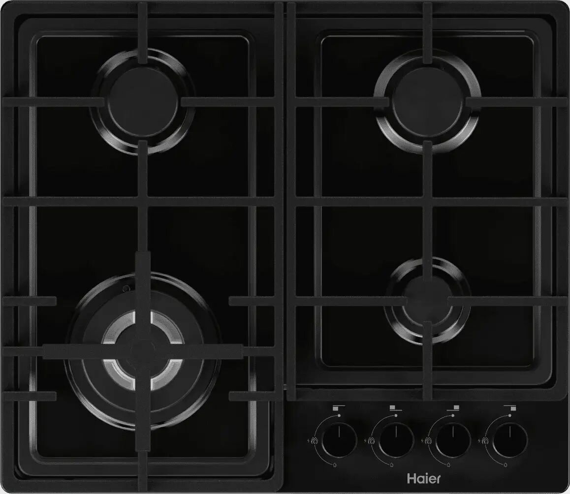 Варочная панель Haier HHQ-M64CTB, газовая, нержавеющая сталь, 4 горелки, черный