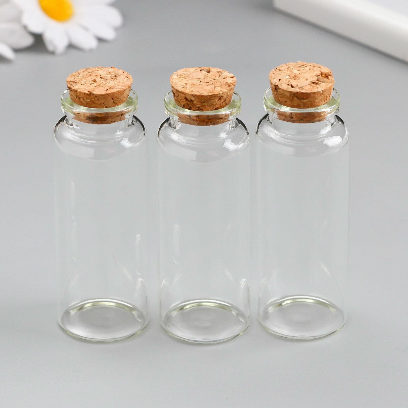 Декор для творчества стекло "Бутылочка с пробкой", набор 3 шт. 40 мл 8x3x3 см