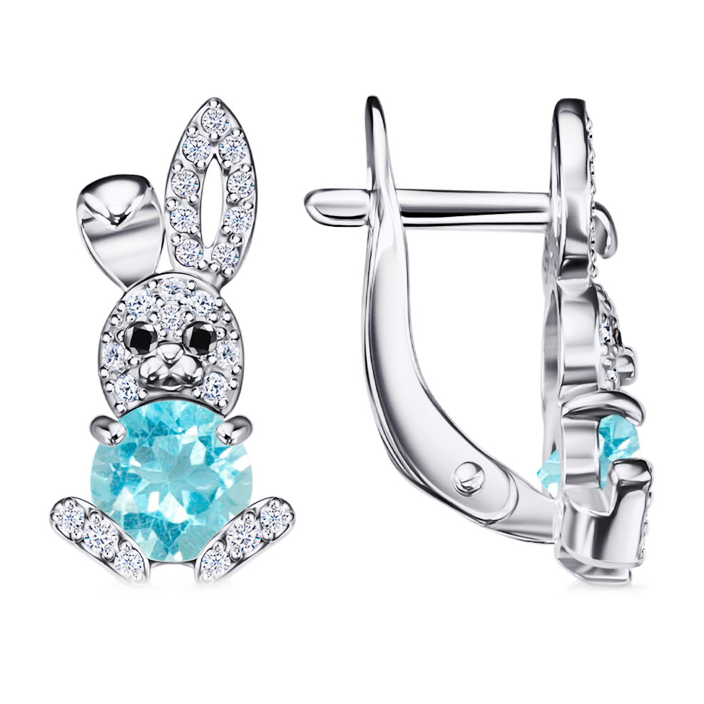 Серьги, серебро, 925 проба, фианит, стекло