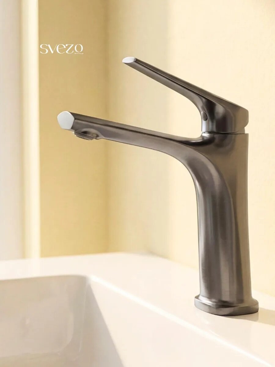 Смеситель для раковины Knifeld, однорычажный, с душем, нержавеющая сталь, L-излив, черный, для повседневного использован