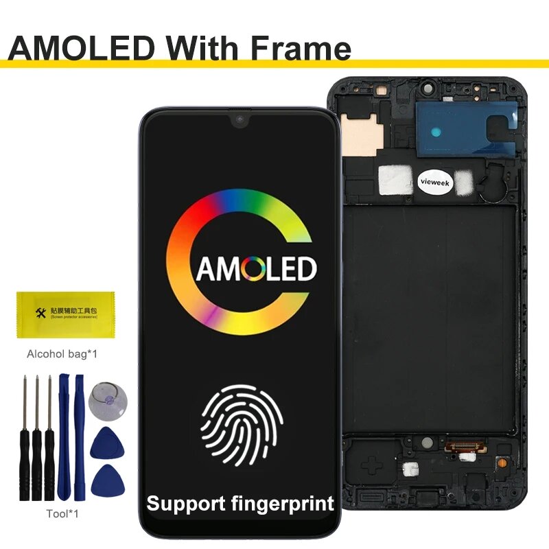 AMOLED-экран для Samsung Galaxy A50, ЖК-дисплей, дигитайзер сенсорного экрана с AMOLED With Frame