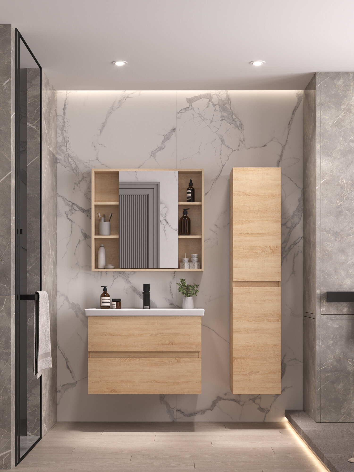 Тумба подвесная SanStar Тоскана 80 с раковиной Фостер 80 (комплект) для ванной комнаты