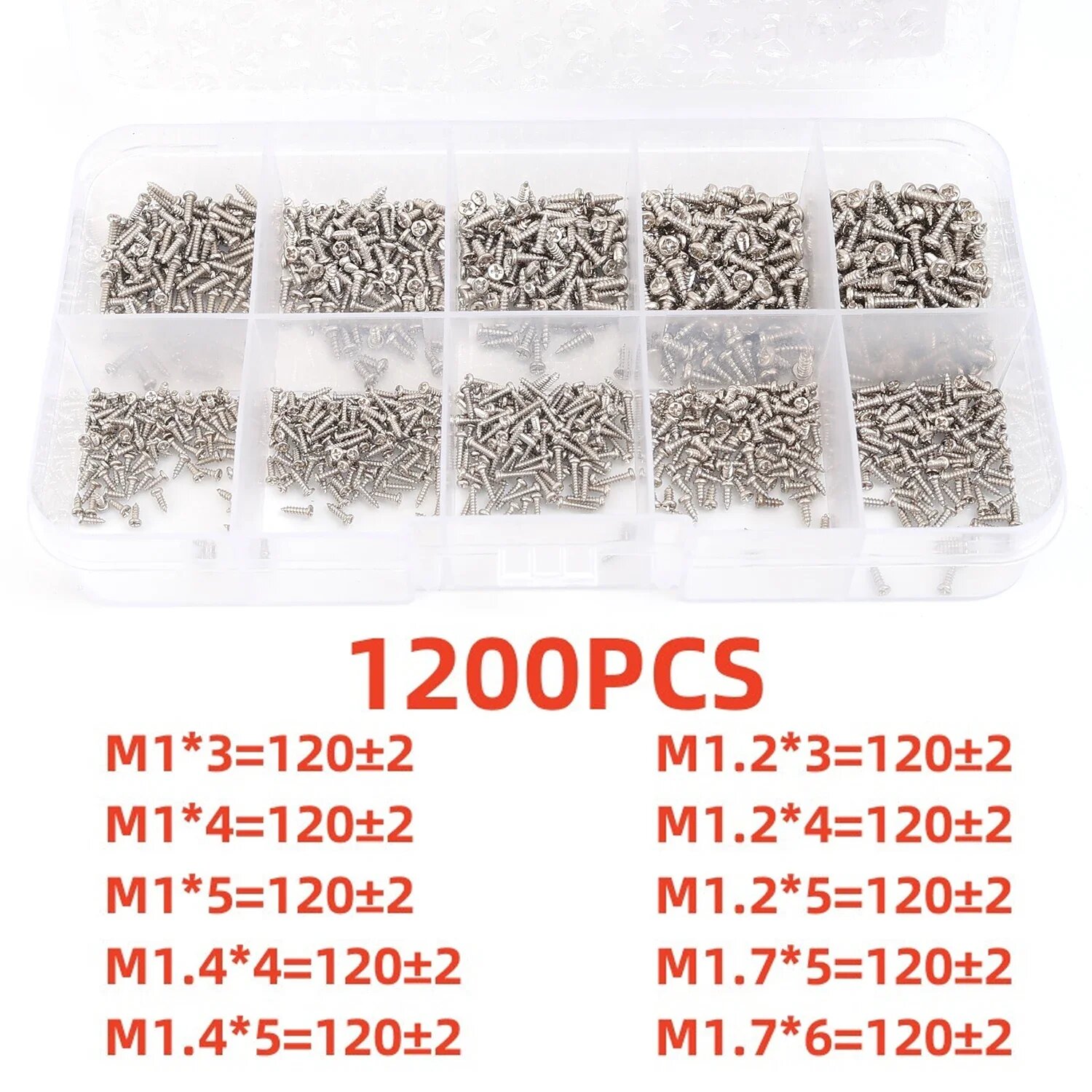 Набор мини-саморезов из углеродистой стали M1 M1.2 M1.4 M1.7 600/1200 штук 1200PCS