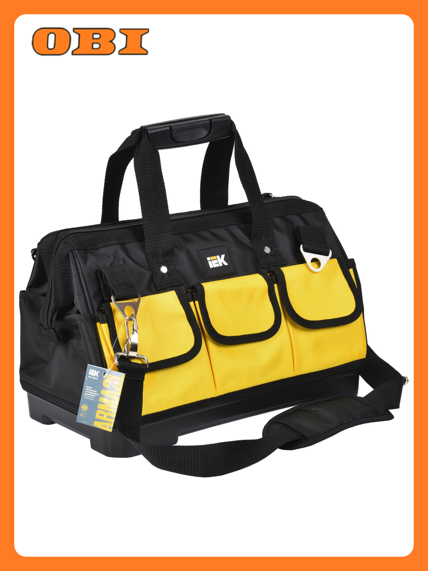 Сумка монтажника IEK ARMA2L BG-03, с пластиковым дном, полиэстер, черная/желтая