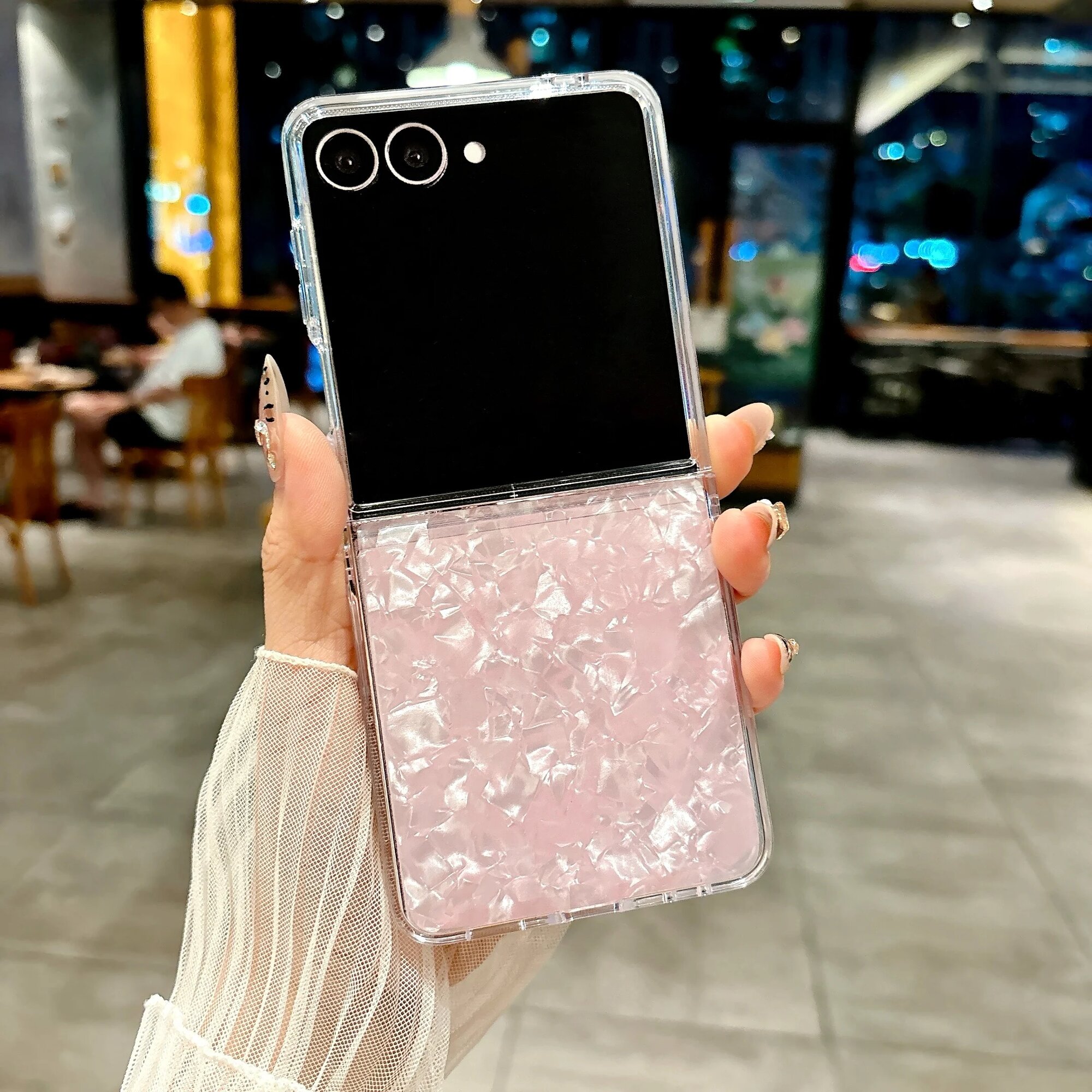 Роскошный пластиковый чехол Aurora Seashell для Samsung Galaxy Z Flip 7, 6, Галактика Z Flip4, pink