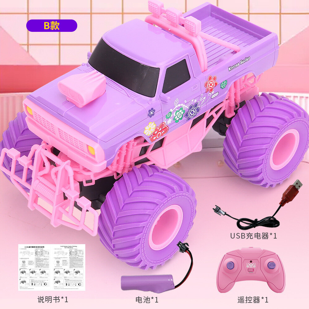 Детская розовая машинка-вездеход Barbie Pink Girl Toy Car 2.4G, радиоуправляемая, для езды по бездорожью и подъемам.