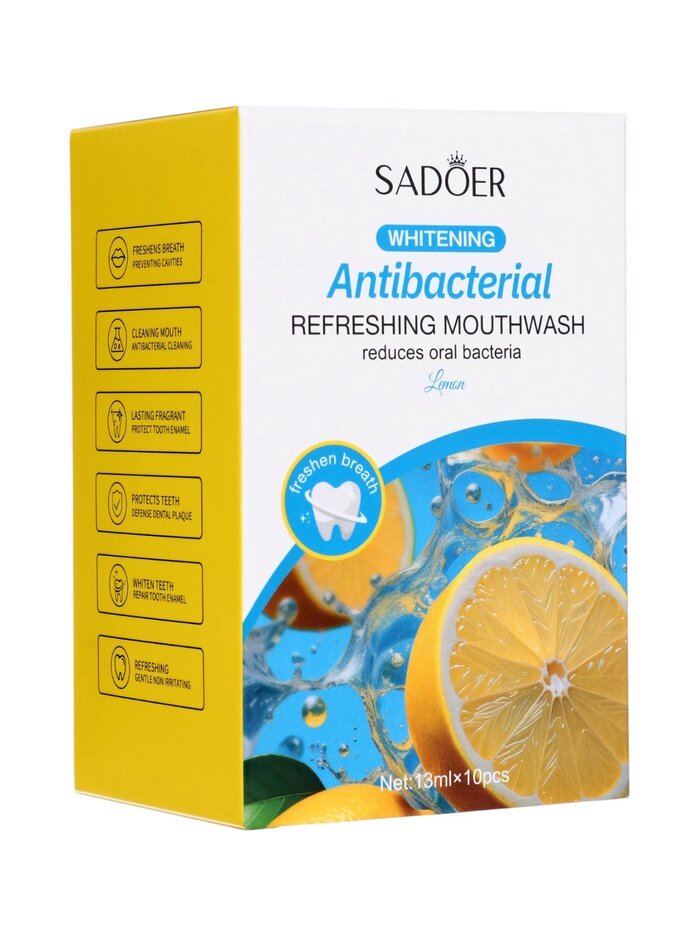 Набор Антибактериального ополаскивателя для полости рта SADOER, лимон, 10 шт по 13 мл 10919456
