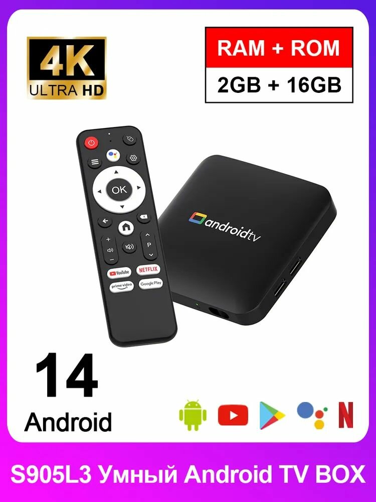 Умная приставка для телевизора Network TV Box 4K HD Player с голосовым помощником и пультом дистанционного управления Bluetooth С системой караоке.