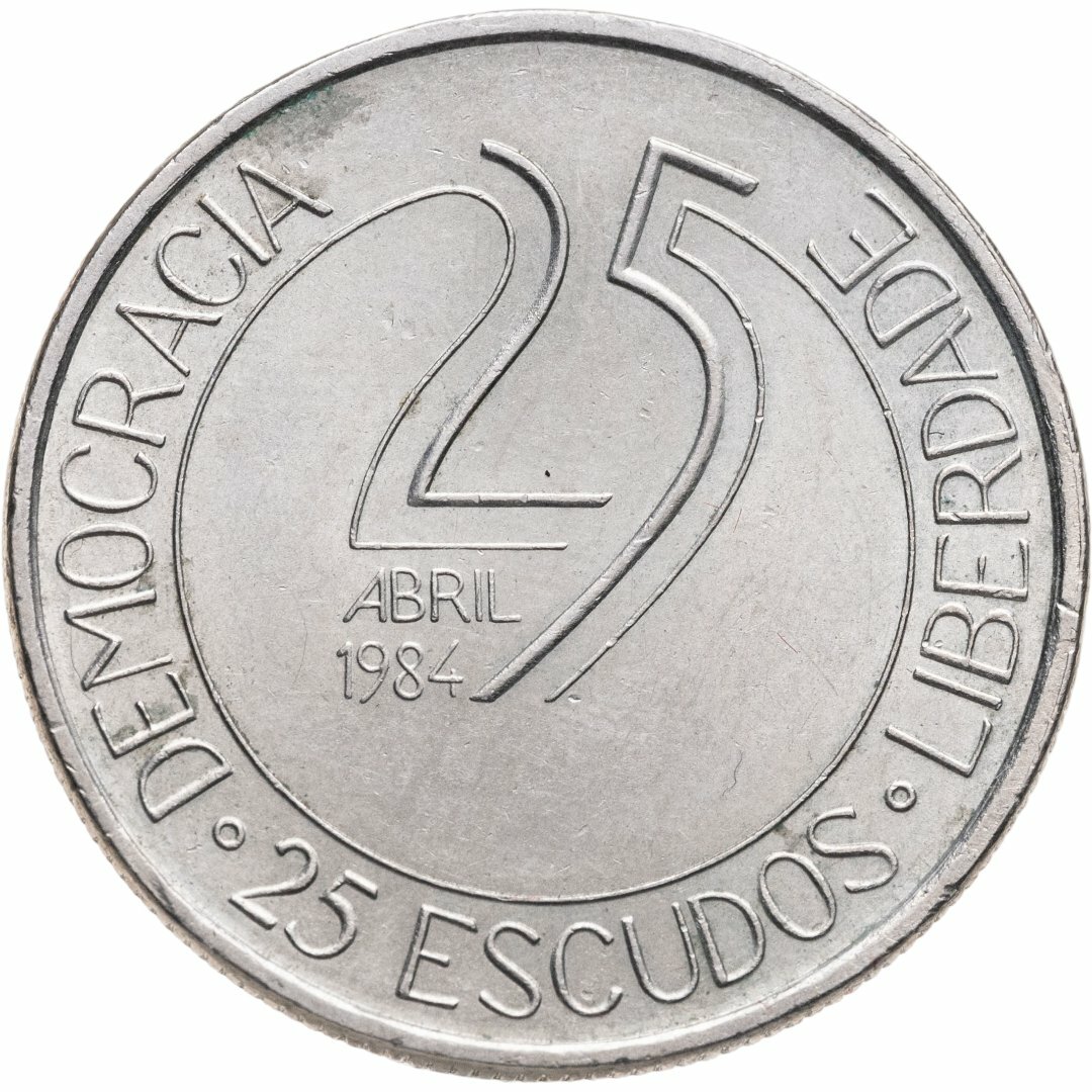 Португалия 25 эскудо escudos 1984 10 лет Революции, Мельхиор медь-никель, в сохранности XF