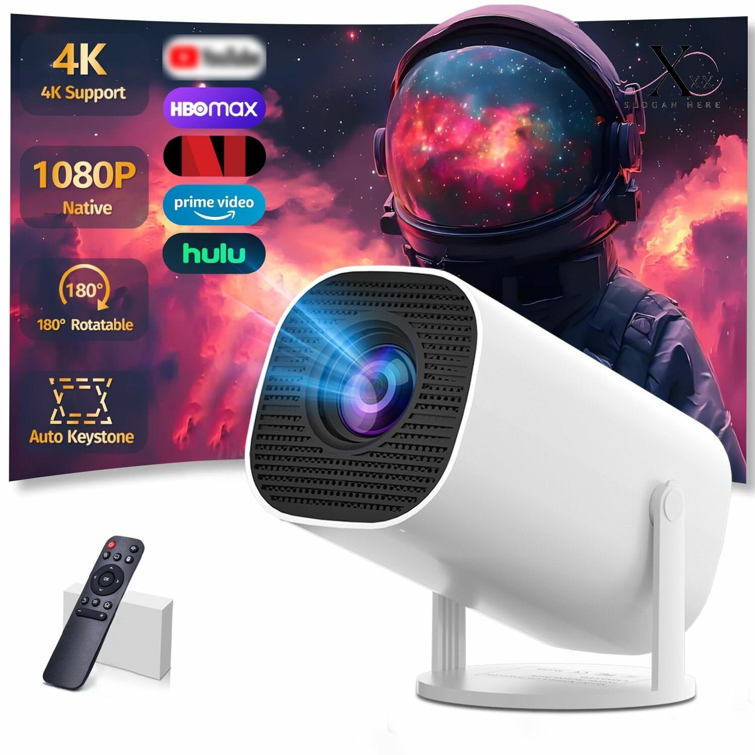 Мини-проектор с поддержкой 4K и 1080p, на базе Android 11, Wi-Fi 6 и BT 5.2, подходит для телефонов/ПК/Mac/Switch, проекторов для домашних кинотеатров