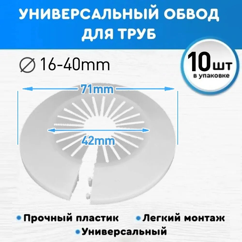 Накладка на трубу декоративная, обвод для труб 16 мм-40 мм, цвет Белый, 10 шт в комплекте