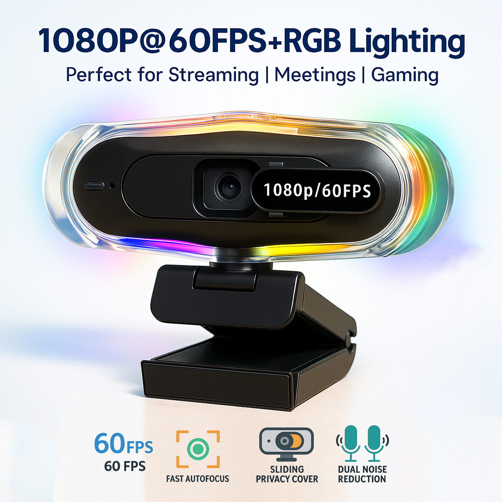 Веб-камера 1080P 60FPS с автофокусом, RGB подсветкой и двойным микрофоном |