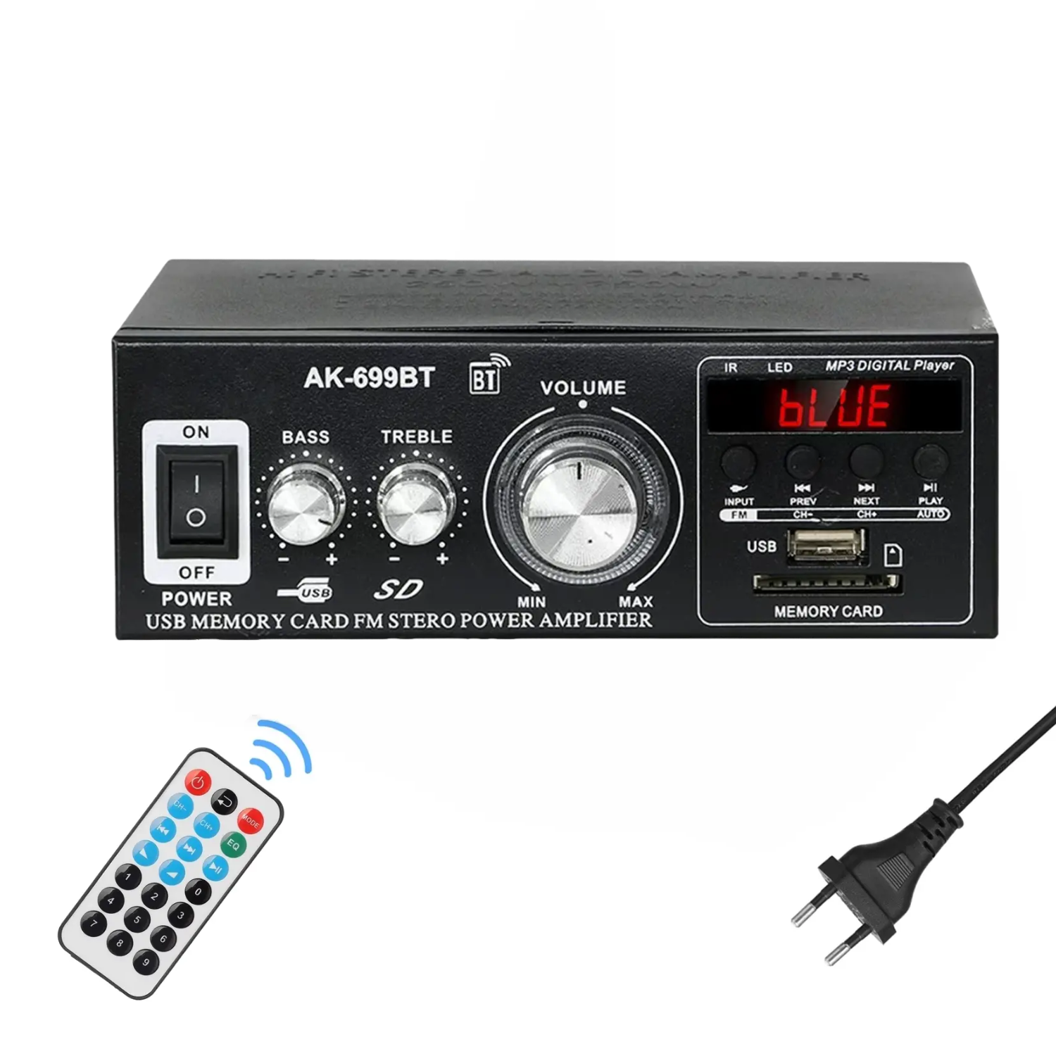 Аудиоусилитель HIFI со стереосистемой, миниатюрный, 2 канала, с LCD-дисплеем, 400Вт, с Bluetooth, FM-радио, портативный, для автомобиля и дома, с пультом дистанционного управления, черный, входное напряжение 12V/220V, вес товара 916г, размер