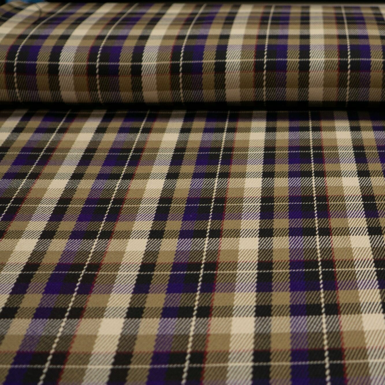 Ткань Шерсть в клетку бежево-фиолетовая 2м