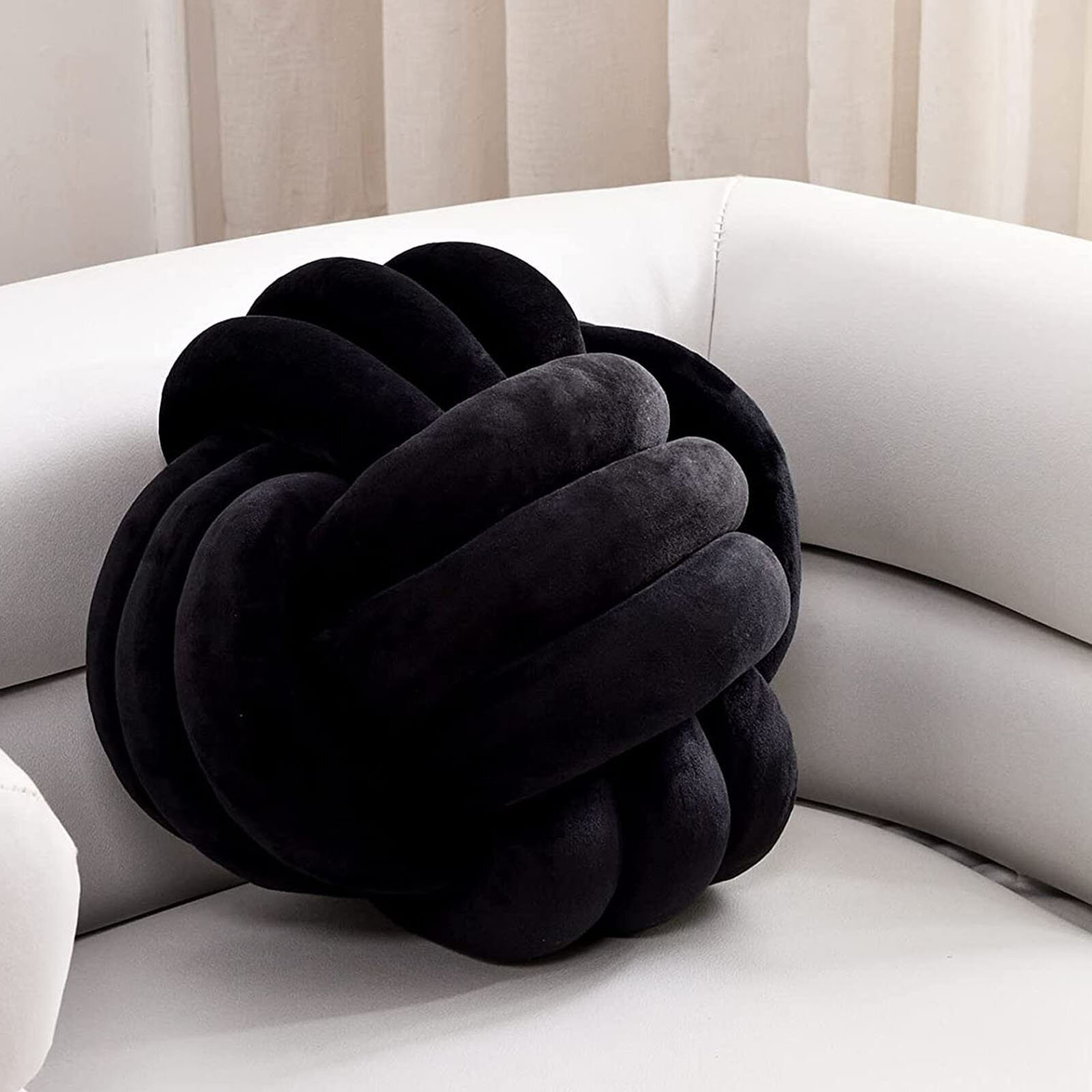 К узловой подушка шар, мягкий круглый декоративный подушка для дома, ручная плюшевая узловая подушка для декорации дома, игрушка для детей (Маленький-20 см, Черный), 1 шт, материал ПП вата
