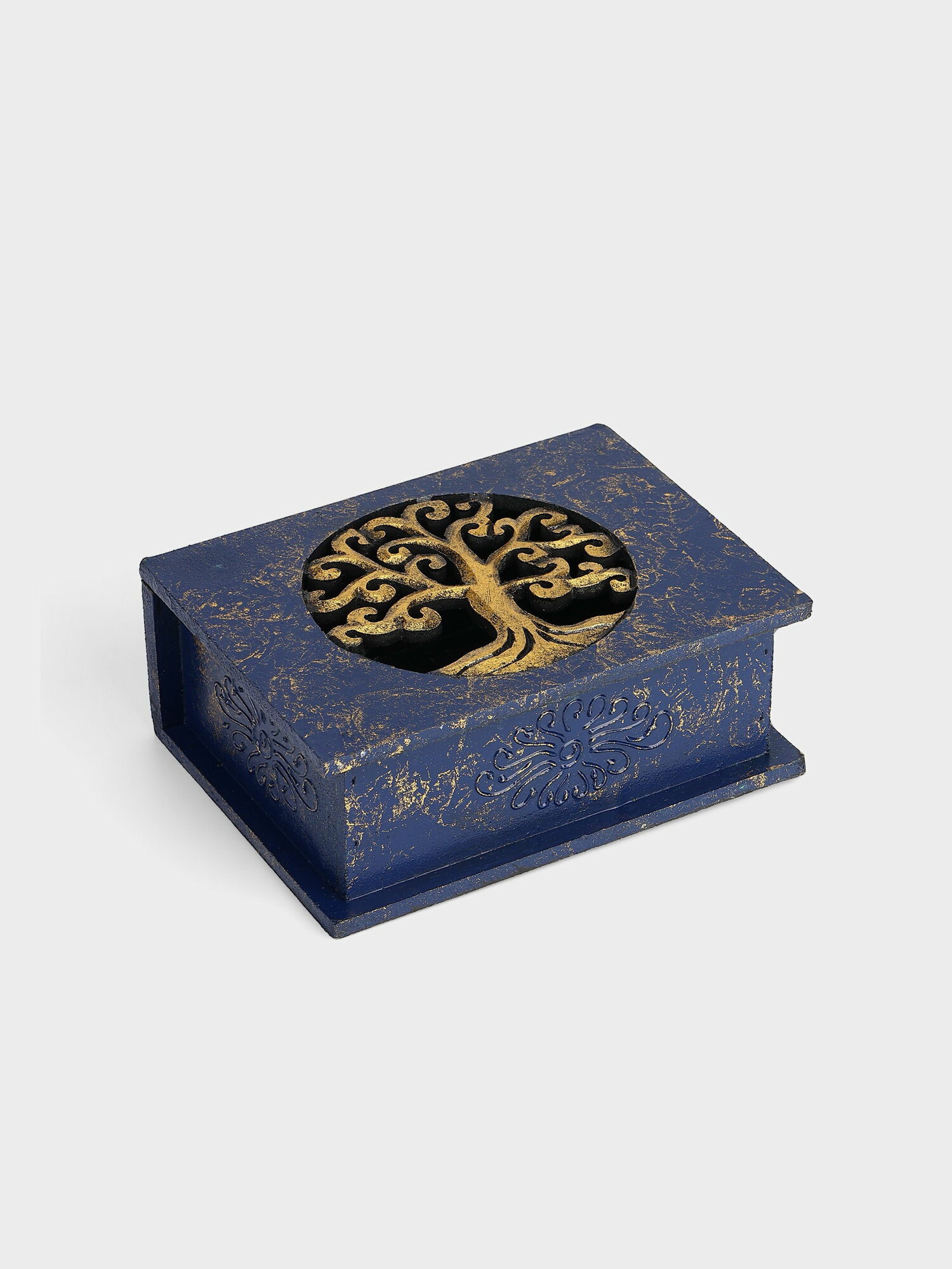 Шкатулка "Древо", 19x15x7 см, МДФ, синяя, тематика: дерево, форма: прямоугольная