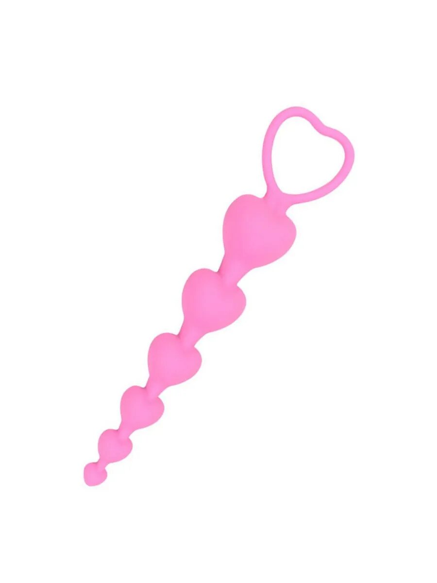 Мягкие анальные бусы, силикон, 6 шариков, с сердечками