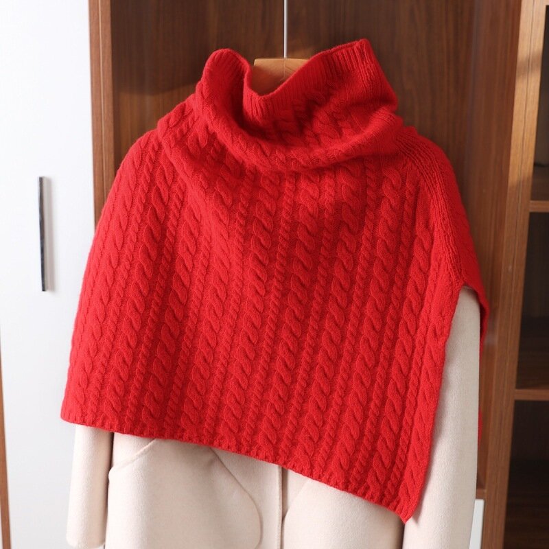 Новая осенне-зимняя 100% шерстяная пуловерная шаль с кабельной вязкой, теплая вязаная накидка