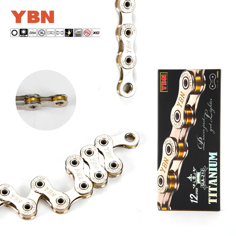 YBN 12-скоростная титановая цепь для велосипеда, 126 звеньев, 230 г, дорожная велосипедная цепь MTB, совместимая с титановым покрытием SRAM SHIMANO Campagnolo