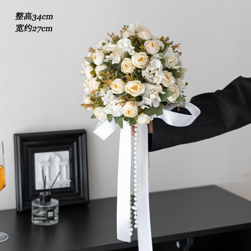 Элегантный свадебный букет невесты, искусственные розы, фальшивые цветы, букет для помолвки, свадебный сертификат, фото декор цветов