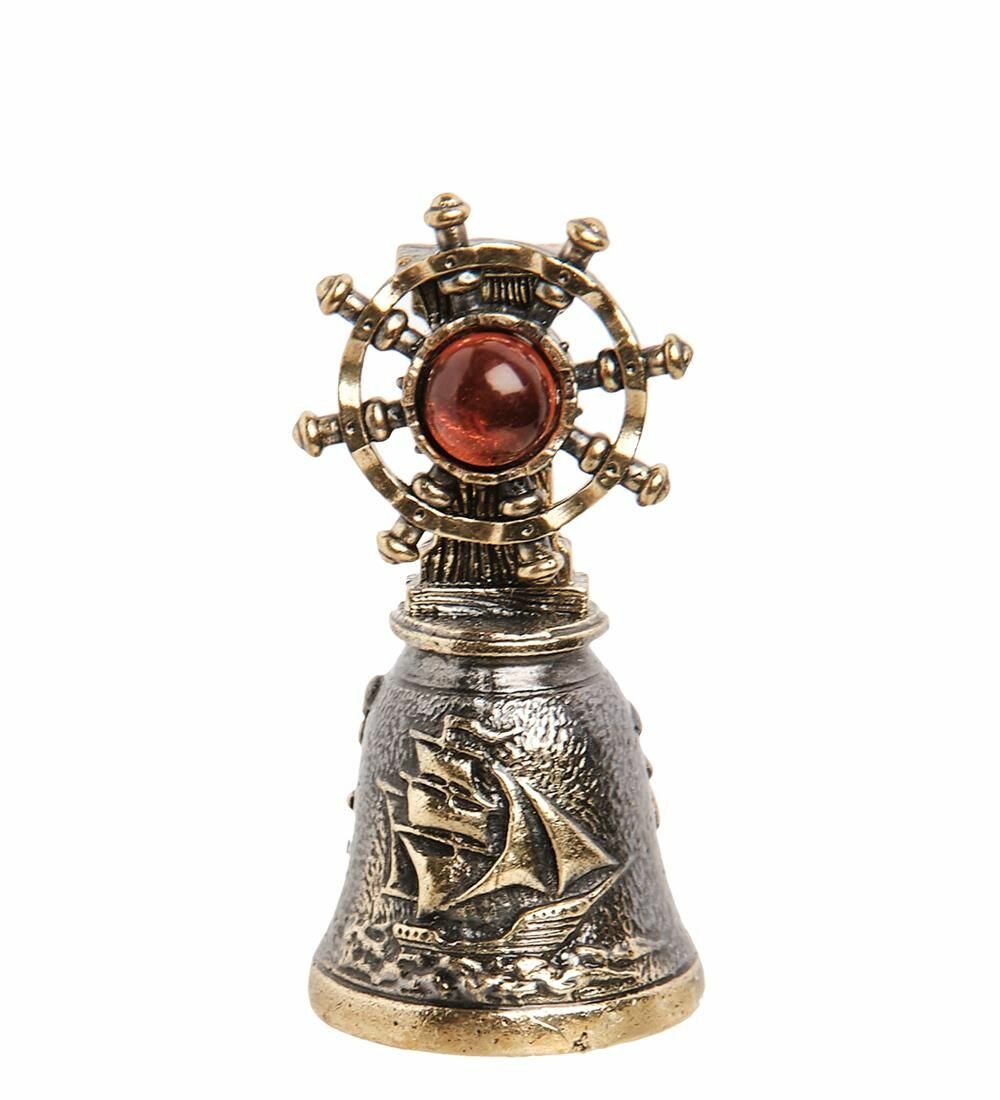 Фигурка Колокольчик Народные промыслы "Штурвал", латунь, янтарь, бронза, Россия