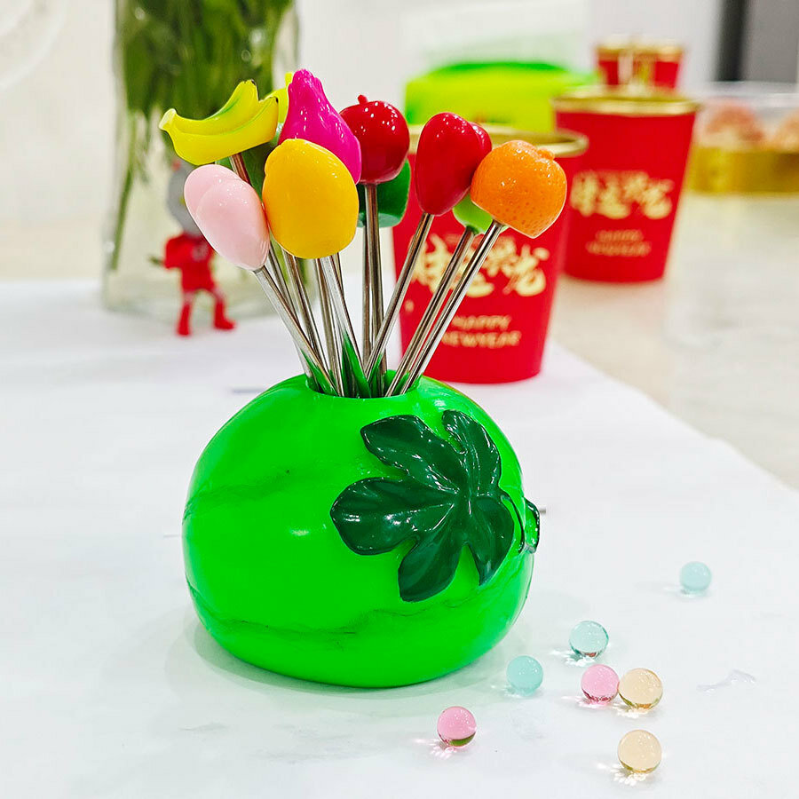 Набор вилок из нержавеющей стали с подставкой в форме арбуза и 10 разнообразными вилками для десерта, детские столовые