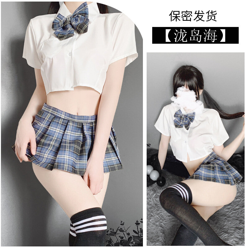 Сексуальная школьная форма, дразнящая пара, страстный комплект нижнего белья без раздевания, открытая спина, женская ночная рубашка. Такишима Уми