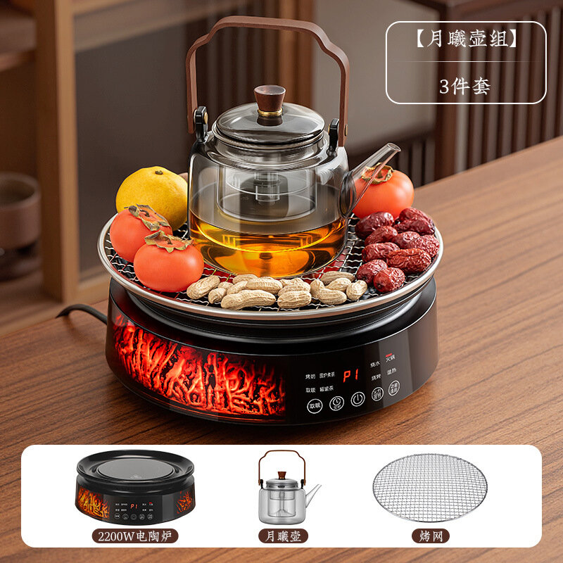 ⭐ Полноэкранный имитационный угольный электрический керамический чайник, набор для заваривания чая, стеклянный чайник, здоровый чайный котел, оборудование для заваривания чая в помещении ⭐