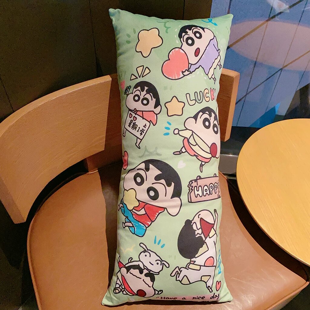 Длинная подушка Crayon Shin-chan с зеленым фоном, 65x28 см, подушка для бокового сна с мультяшным принтом
