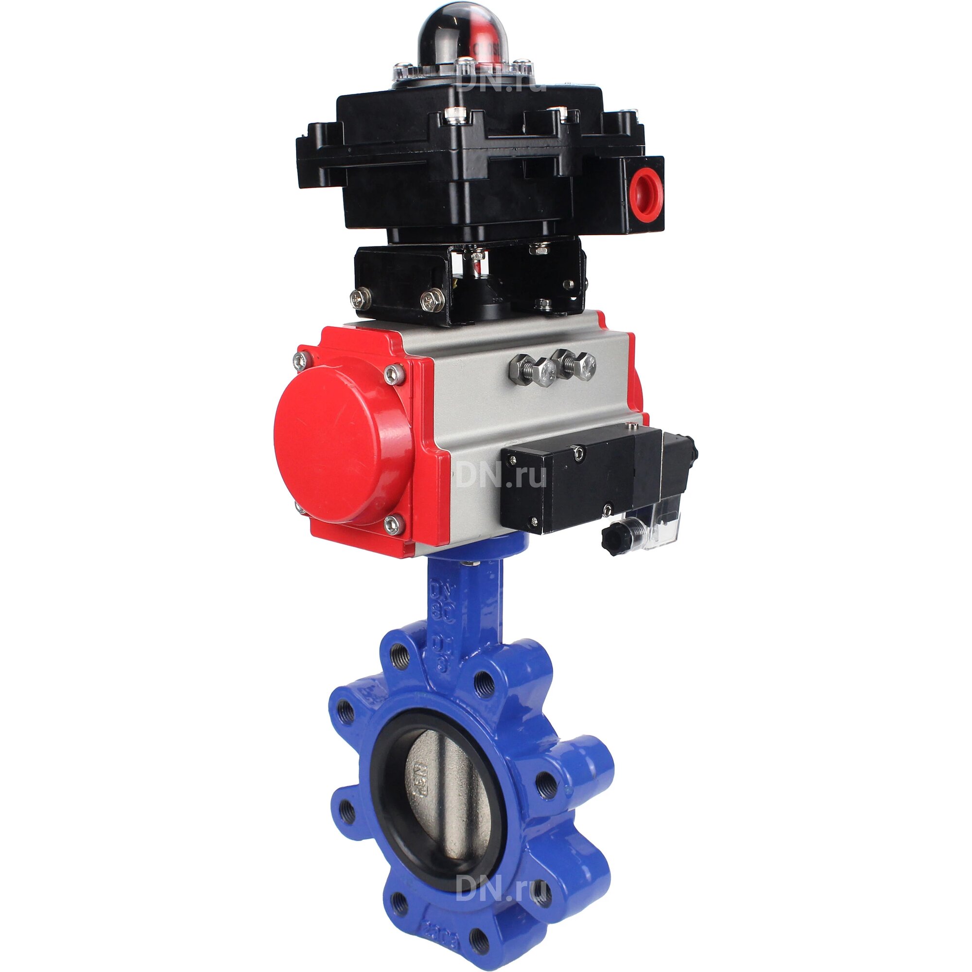 Затвор дисковый поворотный DN. ru QT450-QT450-EPDM-2W-Fb-H Ду150 Ру16 чугун QT450, диск чугун QT450, уплотн. EPDM, межфланц, с пн. прив. SA-160, пн. распред. PND2-S1EM-52-1NC-J08-220VAC и БКВ LSB-410-02ExM12-250