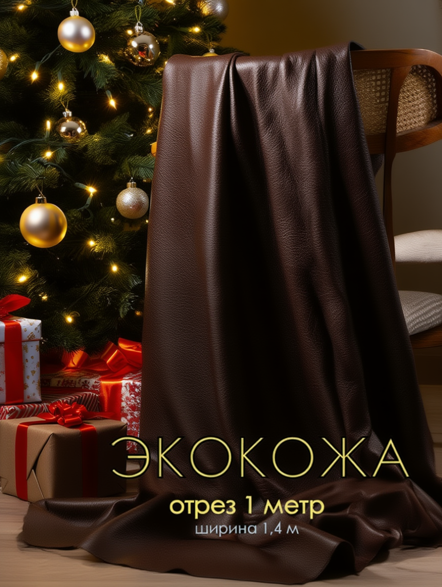 Экокожа для мебели и авто 140х100см, цвет коричневый/шоколадный, кожзам отрез 1 метр