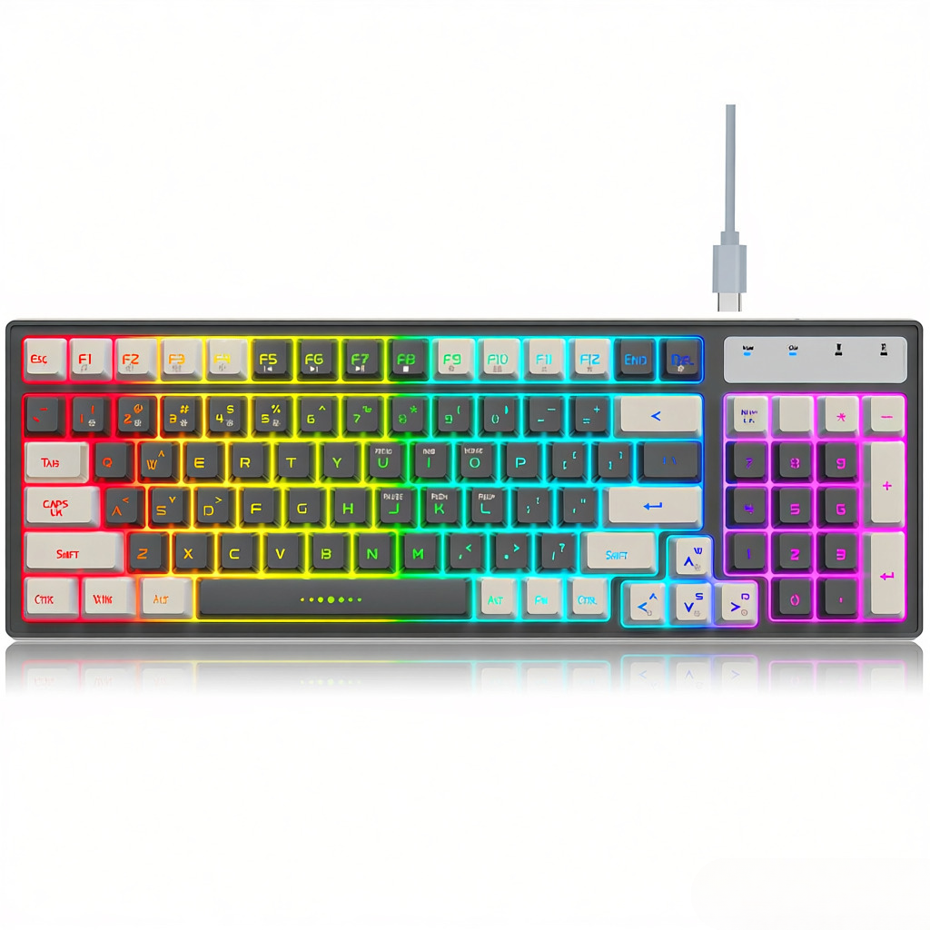 Клавиатура L900 Wireless K96 RGB Streamer Gaming 2.4G Wireless 13 Lighting Effects Composite Function Key 2000mAh Membrane Keyboard 96 Keys TYPE-C ABS Two-Color Injection 1.8M Cable Win XP Win7 Win8 Win10 Android Mac OS