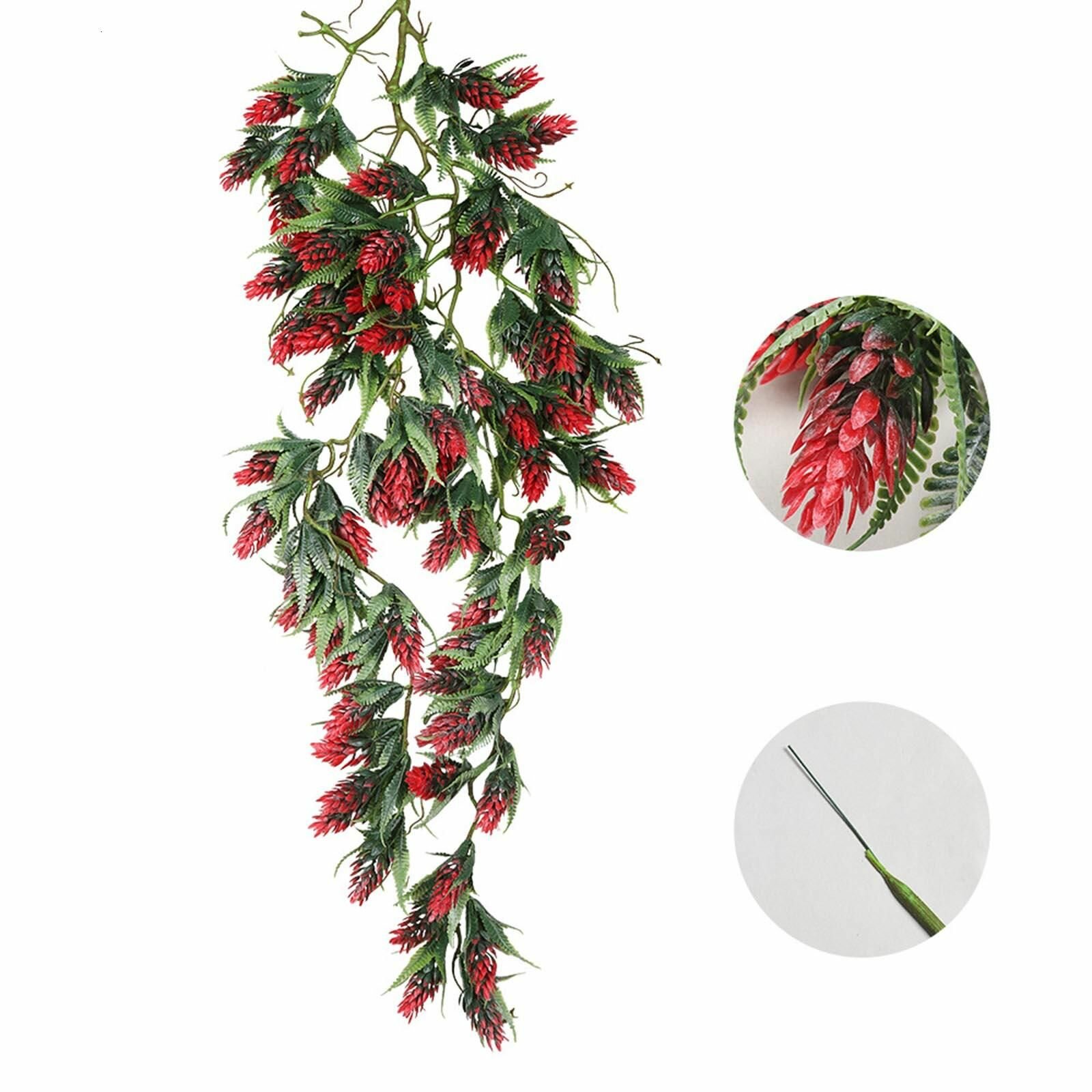 Имитация настенного украшения из папоротника - мохнатые красные сосновые шишки