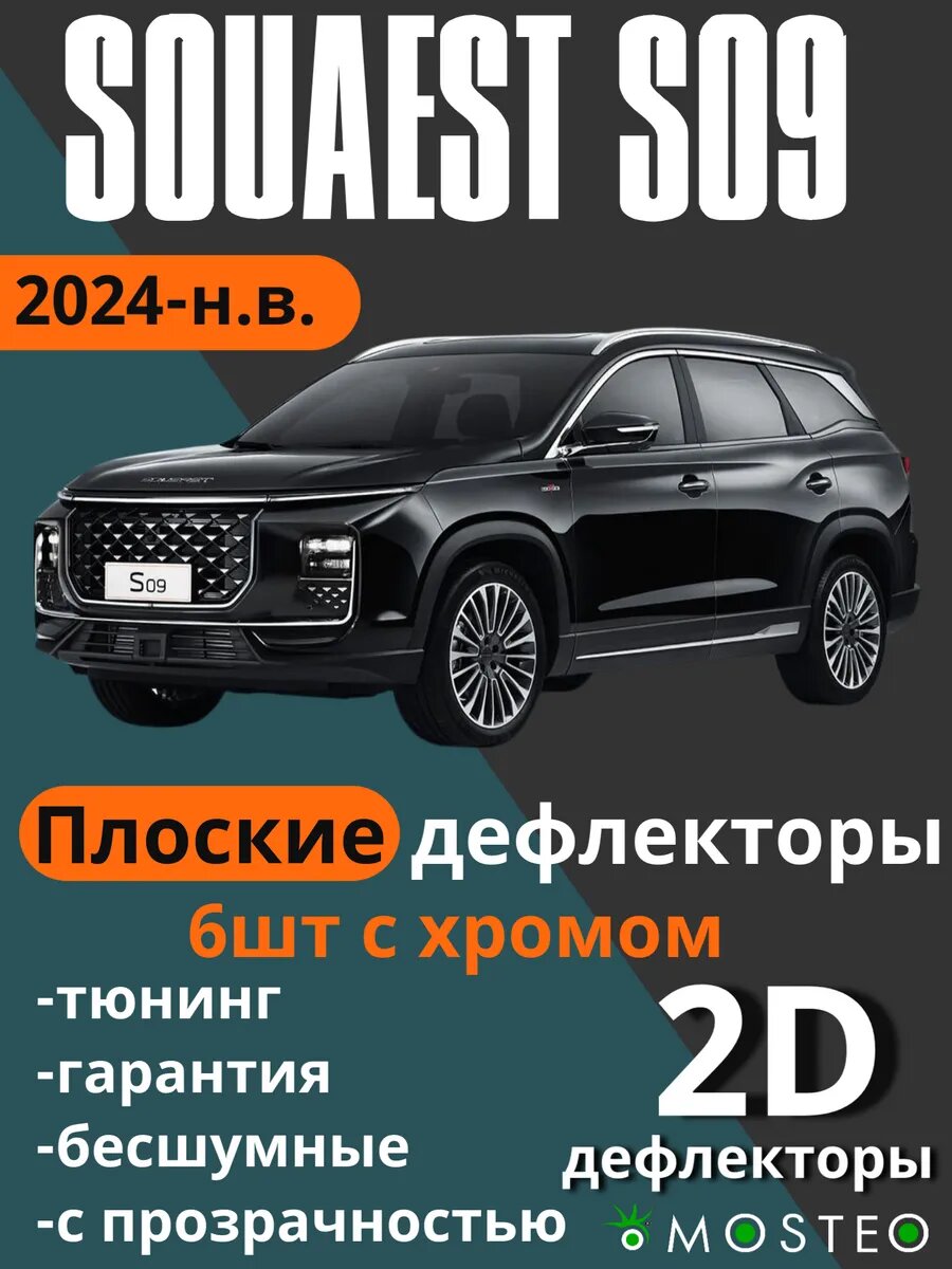 Плоские дефлекторы c хромом для окон Souaest S09 (2024-н. в)