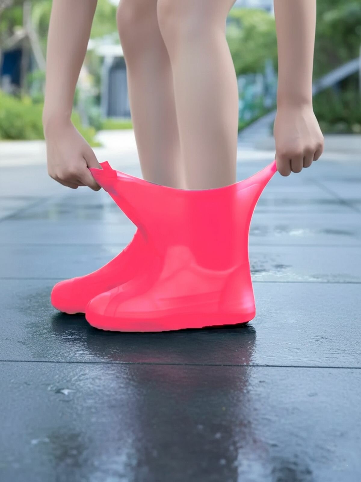 Дождевики для обуви многоразовые силиконовые красные M (р.34-40)