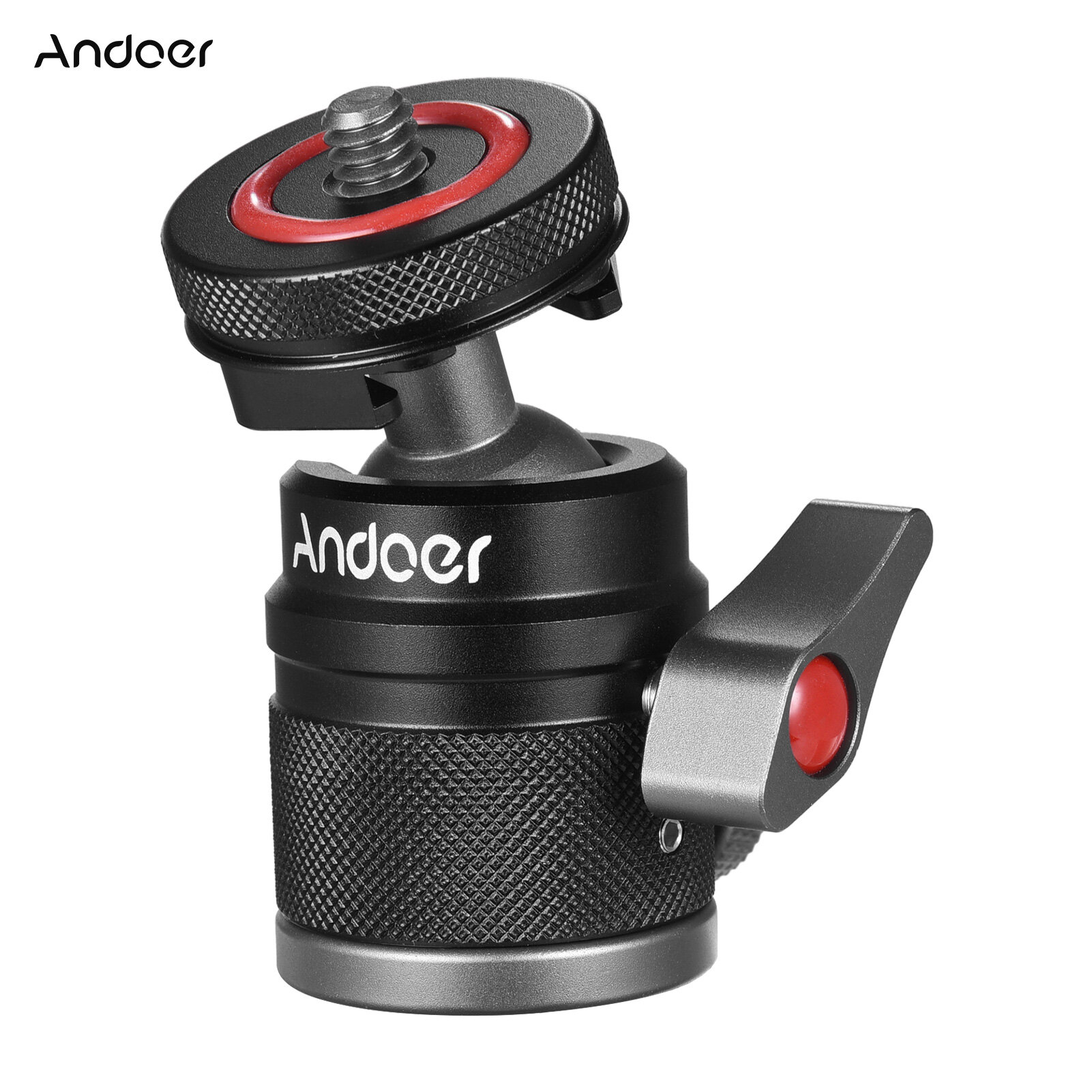 Адаптер Andoer Mini Ball Head для крепления монитора, адаптер «холодный башмак», вращающийся на 360°, алюминиевый сплав, винт 1/4 дюйма и 3/8 дюйма для крепления камеры, монитора, микрофона, светодиодной видеолампы
