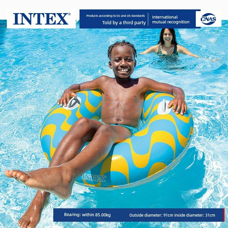 INTEX Надувной круг с волнами и ручкой для веса до 85 кг (170 фунтов) - Синий цвет для плавания
