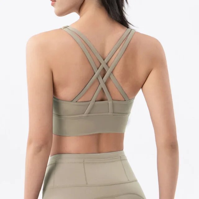 Новый нейлоновый топ для йоги с перекрестной спинкой, спортивный бюстгальтер для женщин, быстросохнущий бюстгальтер для тренировок, фитнеса, тренажерного зала, бега, дышащее нижнее белье, 25 цветов. размер,46/L