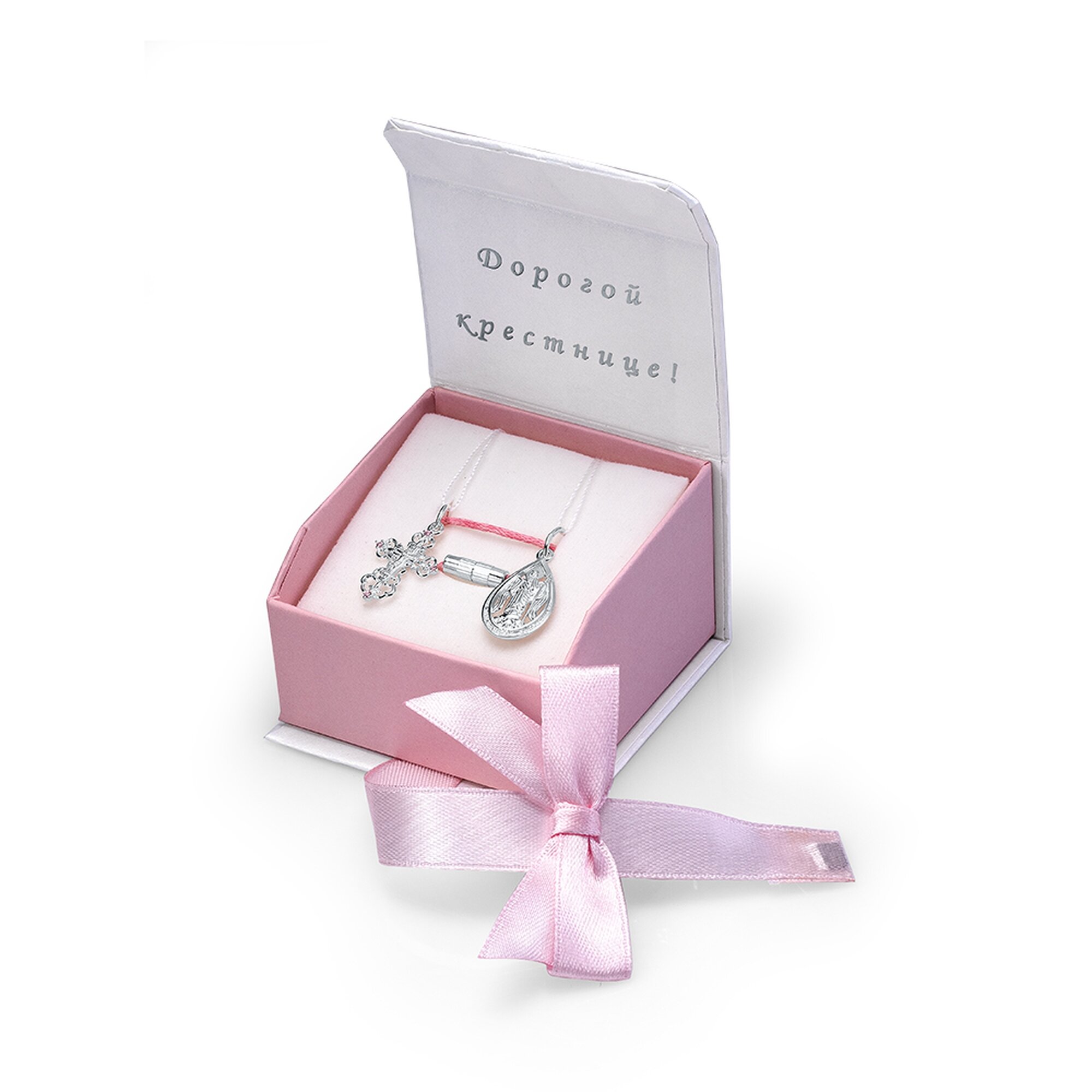 Крестик, серебро, 925 проба, родирование, фианит