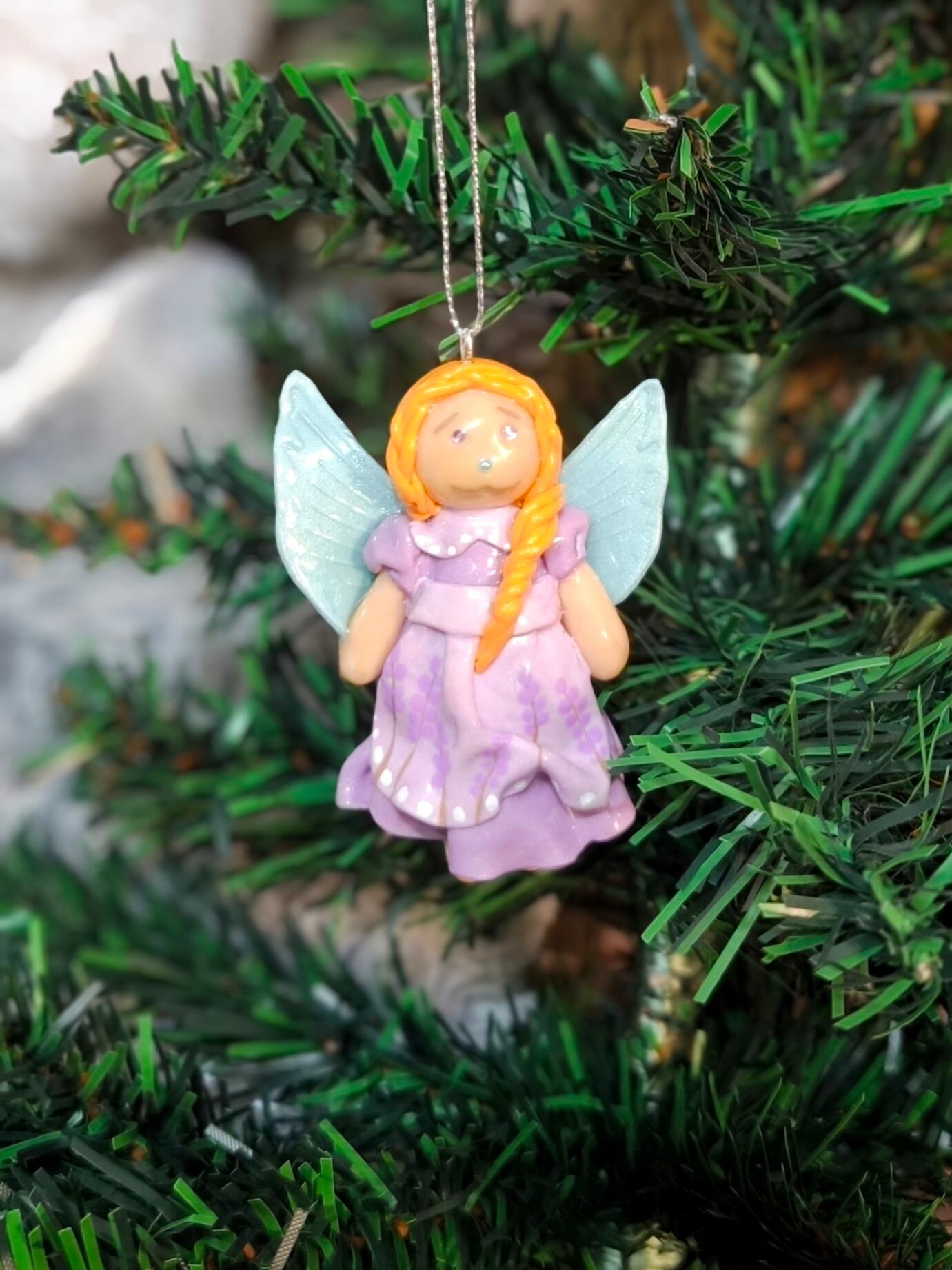Новогодняя игрушка ручной работы Ангел/фея, елочное украшение из полимерной запекаемой глины. Оригинальный подарок.