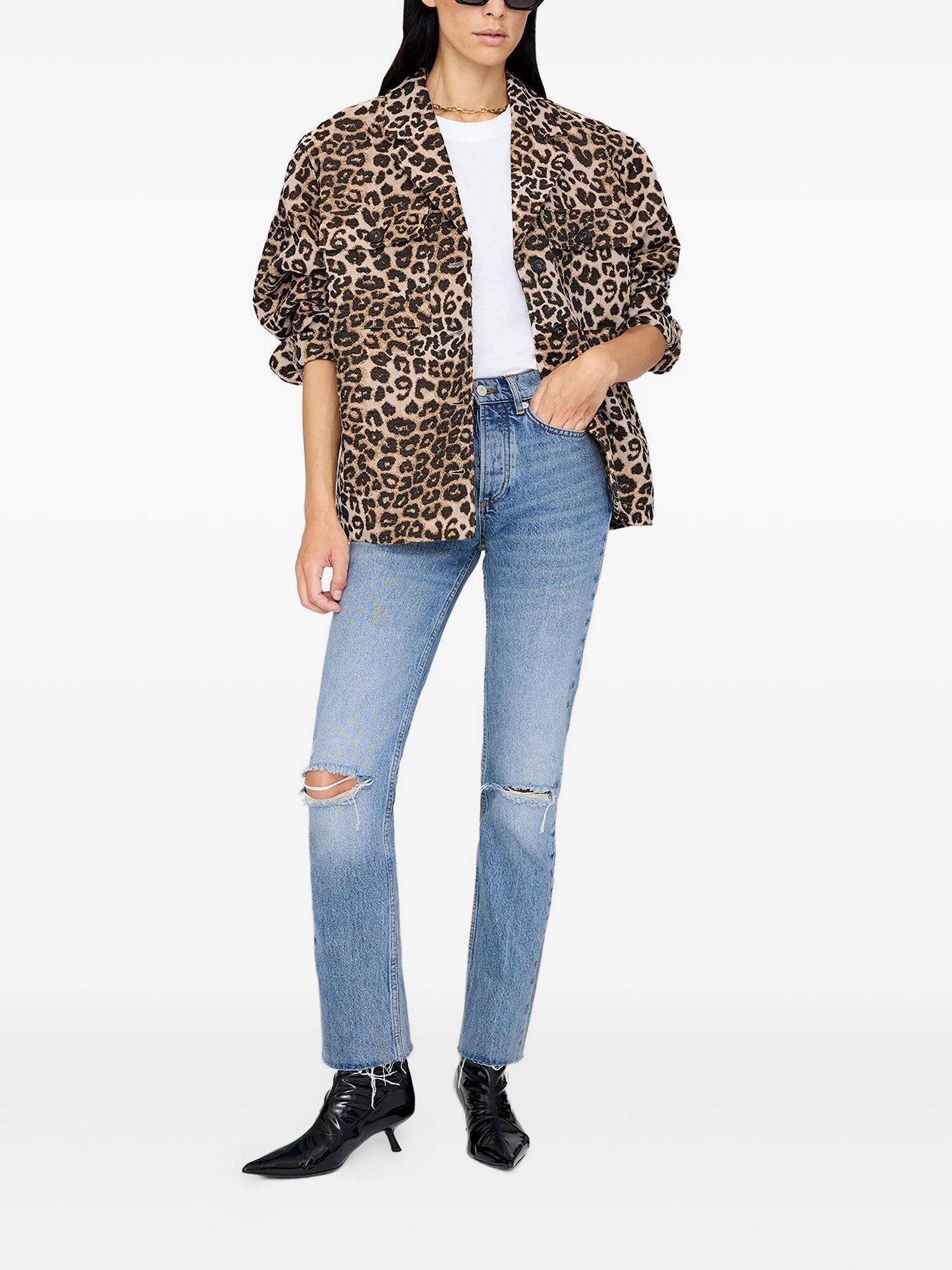 Куртка ANINE BING Leopard print button-fastening jacket, размер M, brown — фото 1