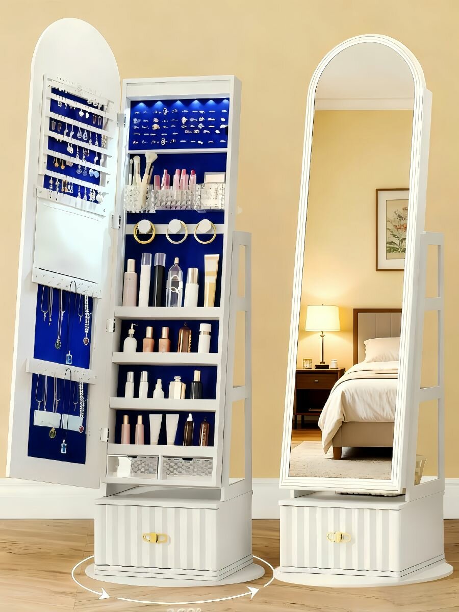 Зеркало напольное, с подсветкой, в полный рост, прямоугольное, белая рама