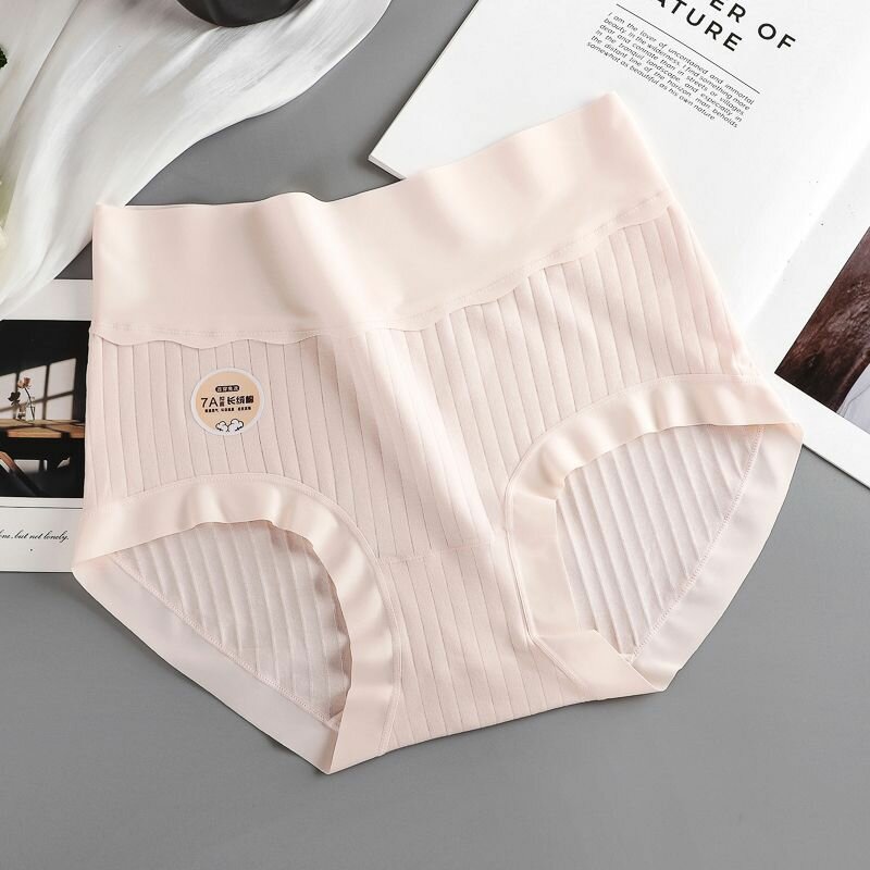 Антибактериальные новые хлопковые трусики с резьбой, ощущение кожи, класс 7A, длинноволокнистый чистый хлопок, контроль живота, женские плюс-размерные трусики с высокой талией, треугольные, полностью хлопковые
