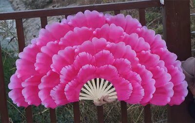 Танцевальный веер с цветком пиона Розовый, R40x100cm, For left hand
