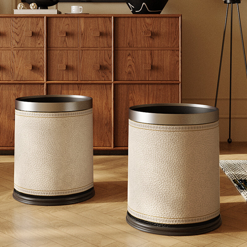 Французский винтажный стиль мусорное ведро из кожи для дома, спальни, гостиной, ретро, легкая роскошь, кухня, ванная, большой объем хранения