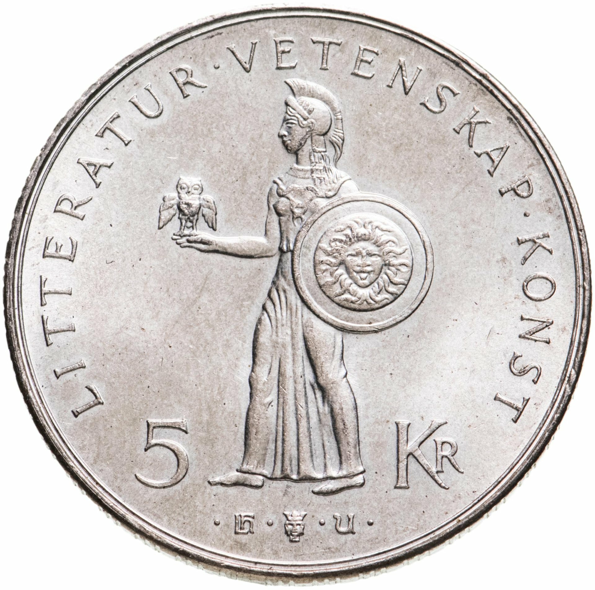 Швеция 5 крон 1962 "80 лет со дня рождения Густава VI Адольфа", Серебро 400, в сохранности UNC