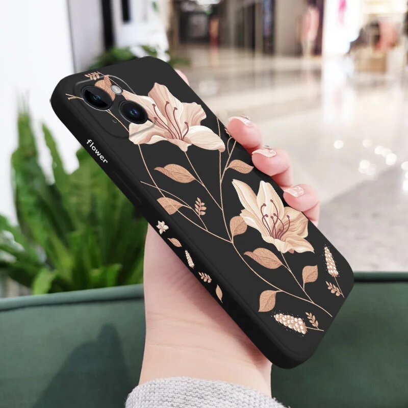 Черный чехол для iPhone 17 ProMax с цветочным принтом