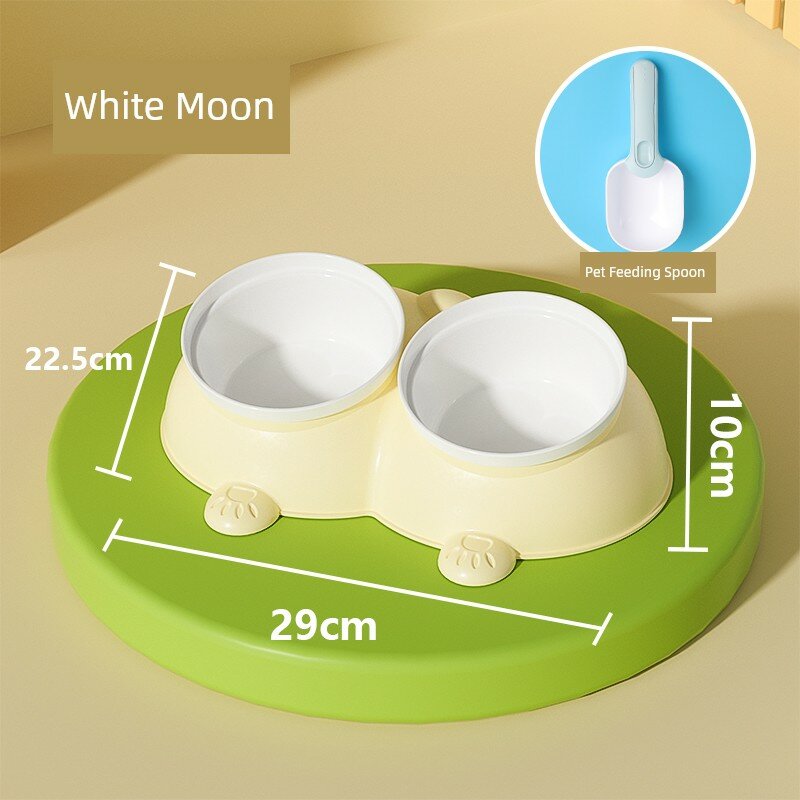 Керамический набор из двух мисок с лопаткой для мелких и средних собак и кошек, цвет лунно-белый, 20x12x5см