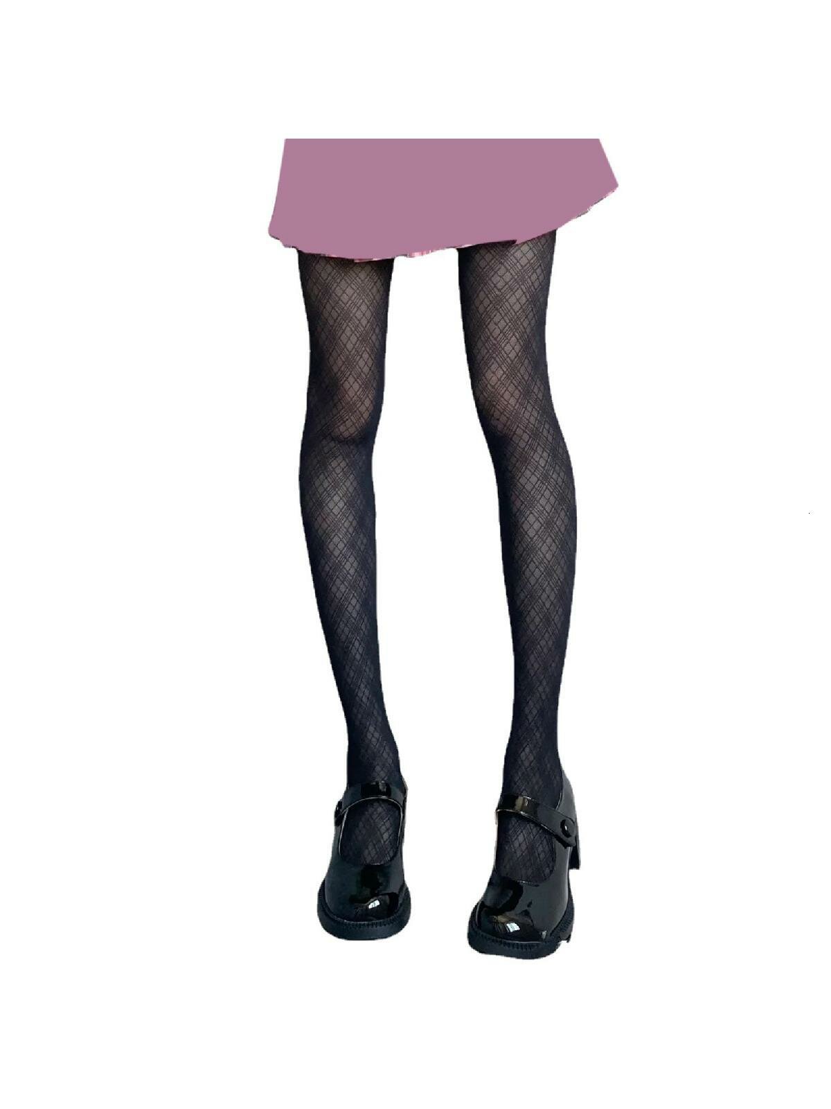 Женские черные ажурные колготки в клетку